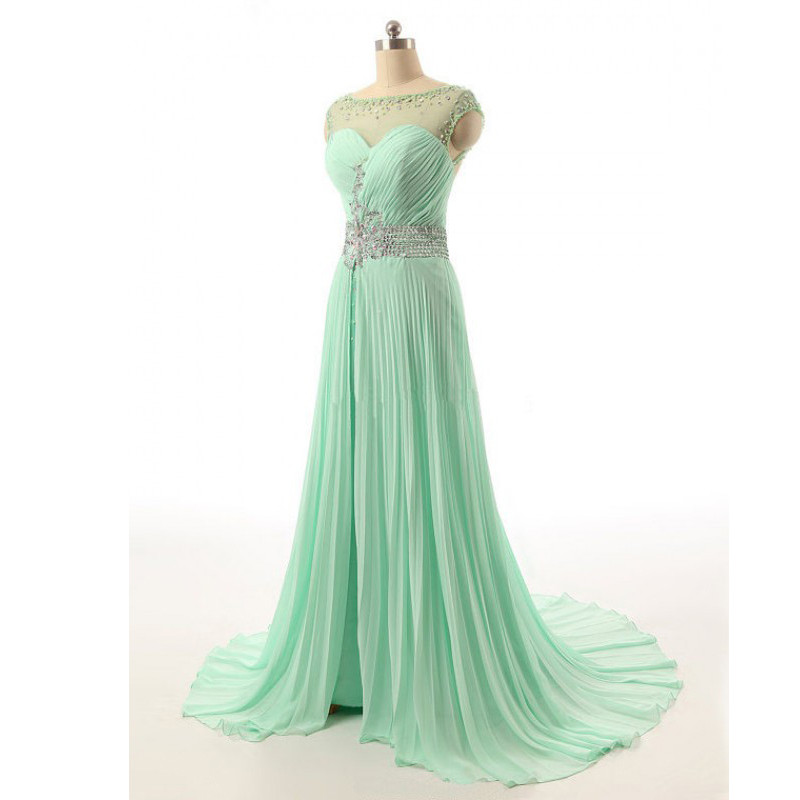 Long Chiffon Prom Dresses Crystals Beaded Floor Length Women Party ...