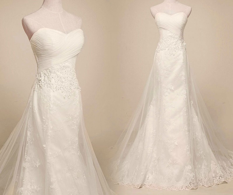 Pageant Applique Sweetheart Long A Line Lace Bridal Wedding Dresses ...