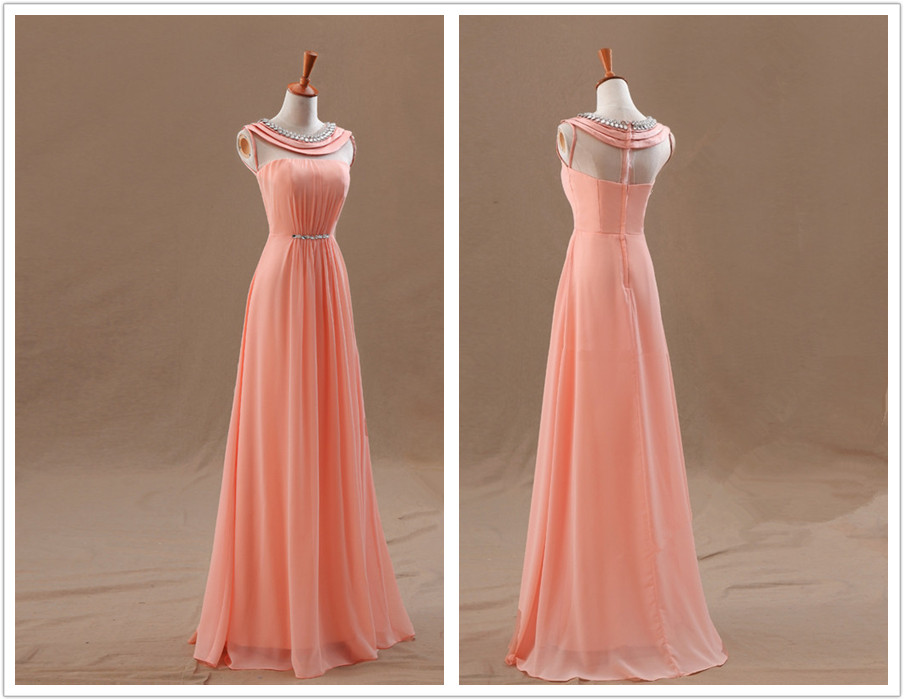 Crew Chiffon Long Evening Dress Prom Dress Custom Made Sequin Bridal Party Dress C95 on Luulla