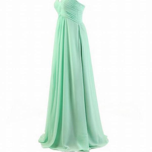Mint Chiffon Long Handmade Prom Dresses With Beading Mint Prom Dresses ...