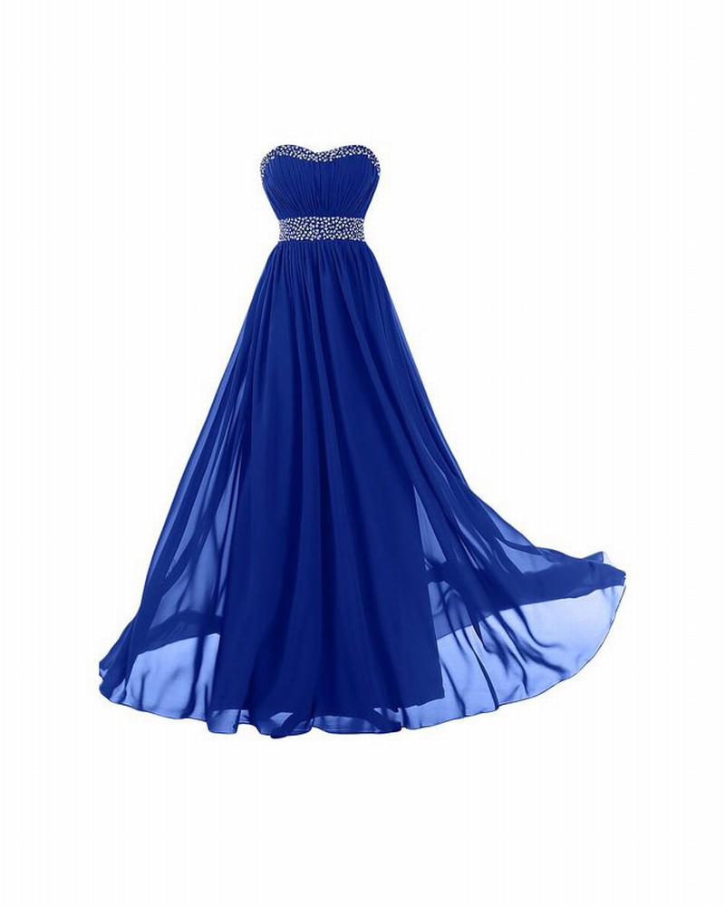 Sweetheart Long Chiffon Prom Dresses Royal Blue Crystals Women Party ...