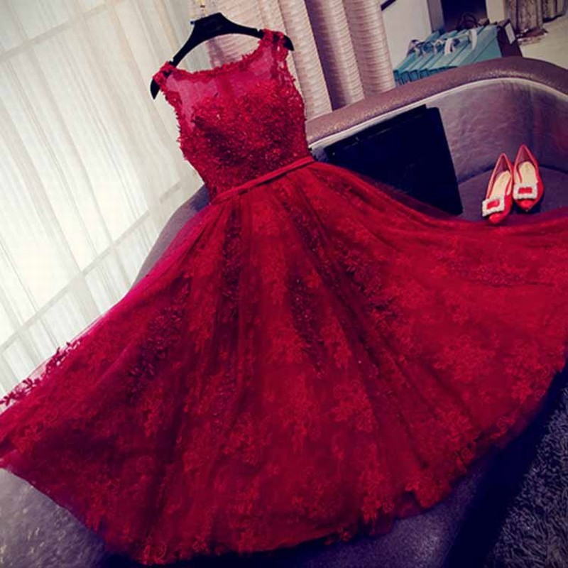 Scoop Neck Long Lace Prom Dresses Lace Appliques Women Party Dresses on ...