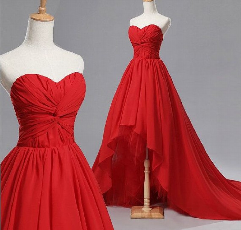 Red Prom Dress Fashion Prom Dress Highlow Prom Dress Chiffon Prom Dress With Pleat On Luulla