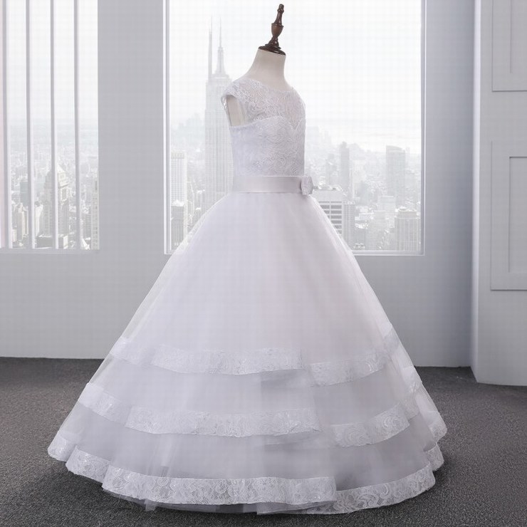 White First Communion Dresses For Girls Ball Gown Tulle Sleeveless With ...