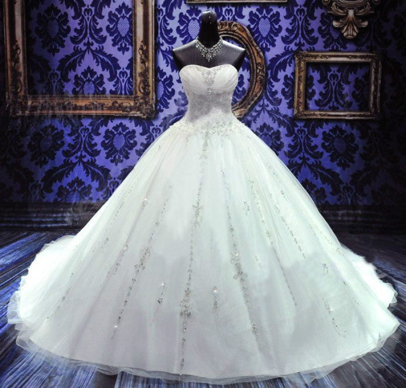 Pageant Applique Sweetheart Long Ball Gown Lace Bridal Wedding Dresses ...