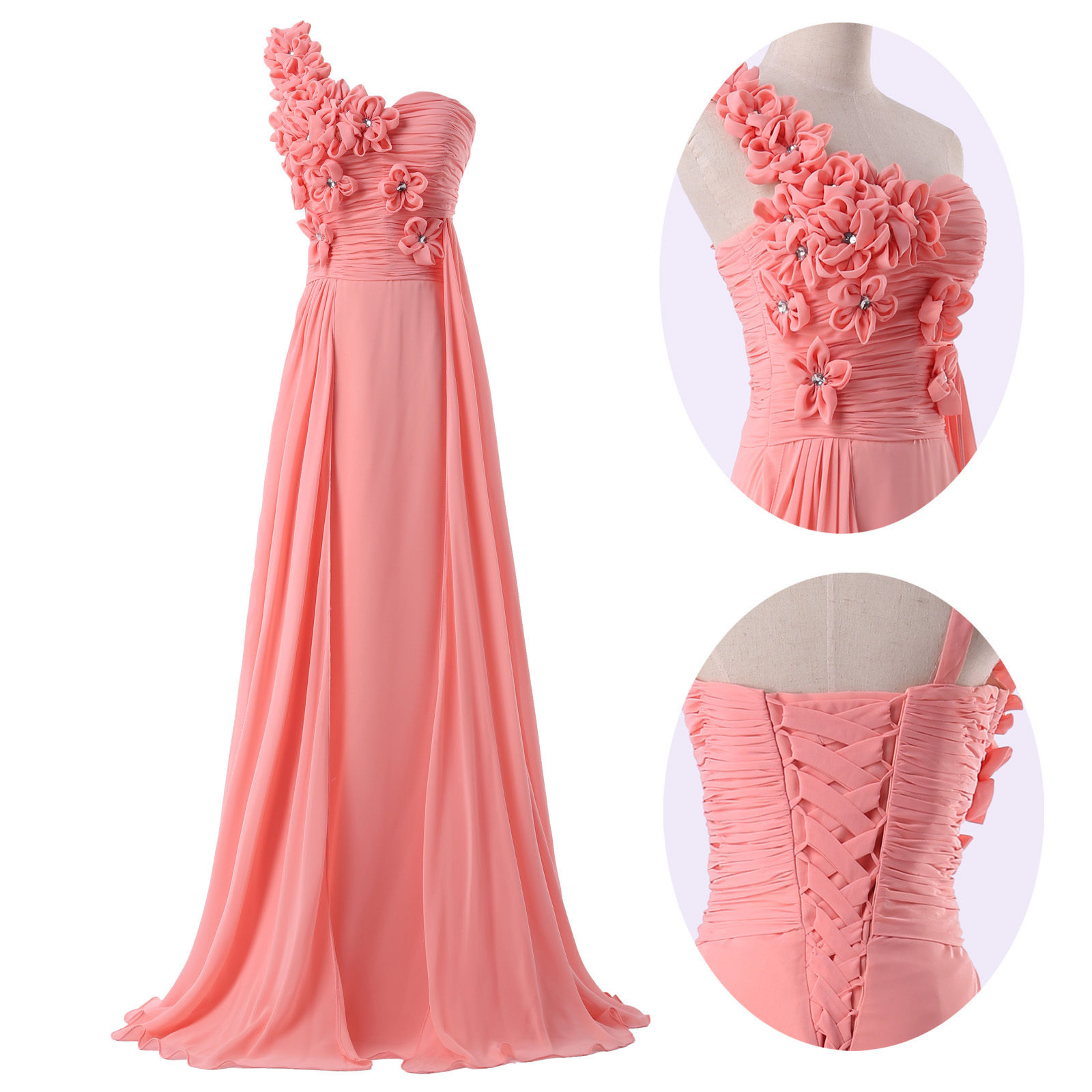 Bridesmaid Dress One Shoulder Flower Chiffon Evening Dress Prom Dress ...